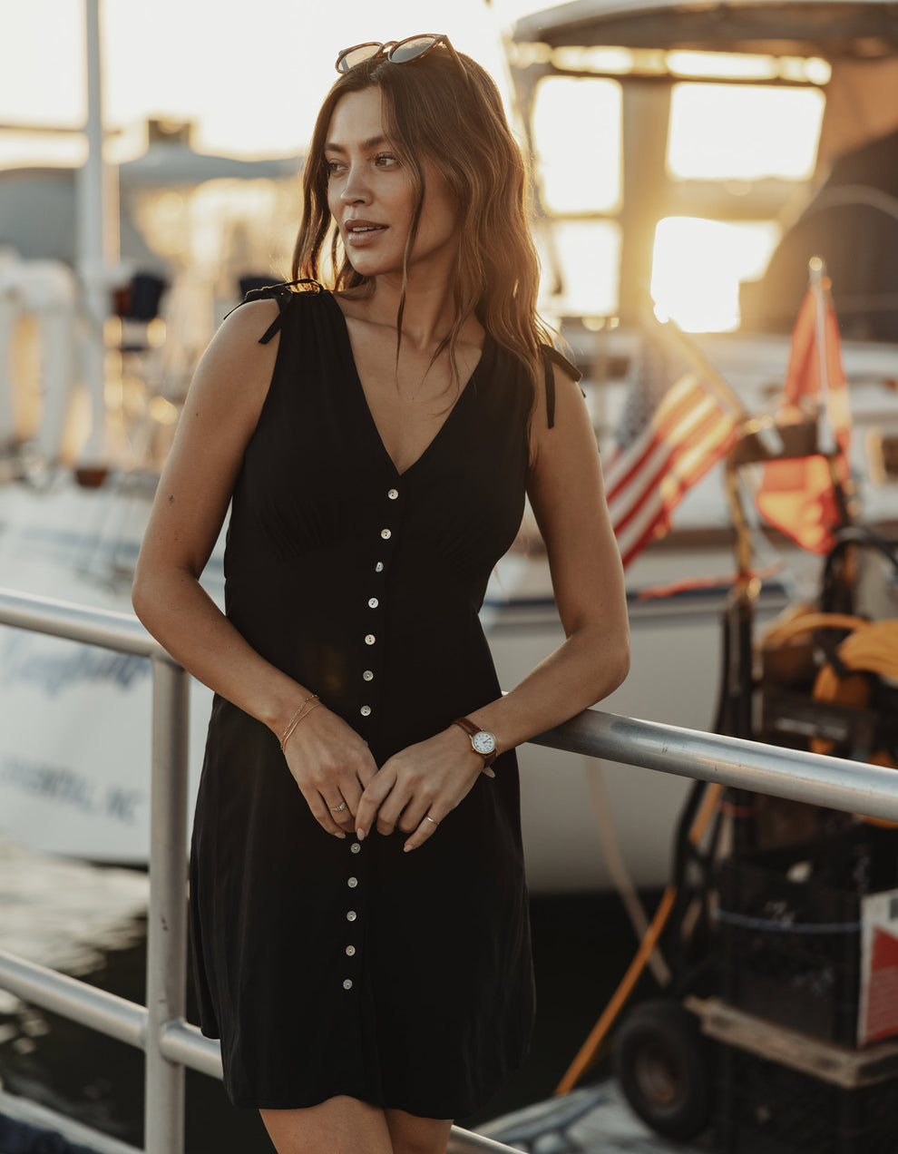 Aria Crepe Camille Button Thru Mini Dress in Black – The Normal Brand