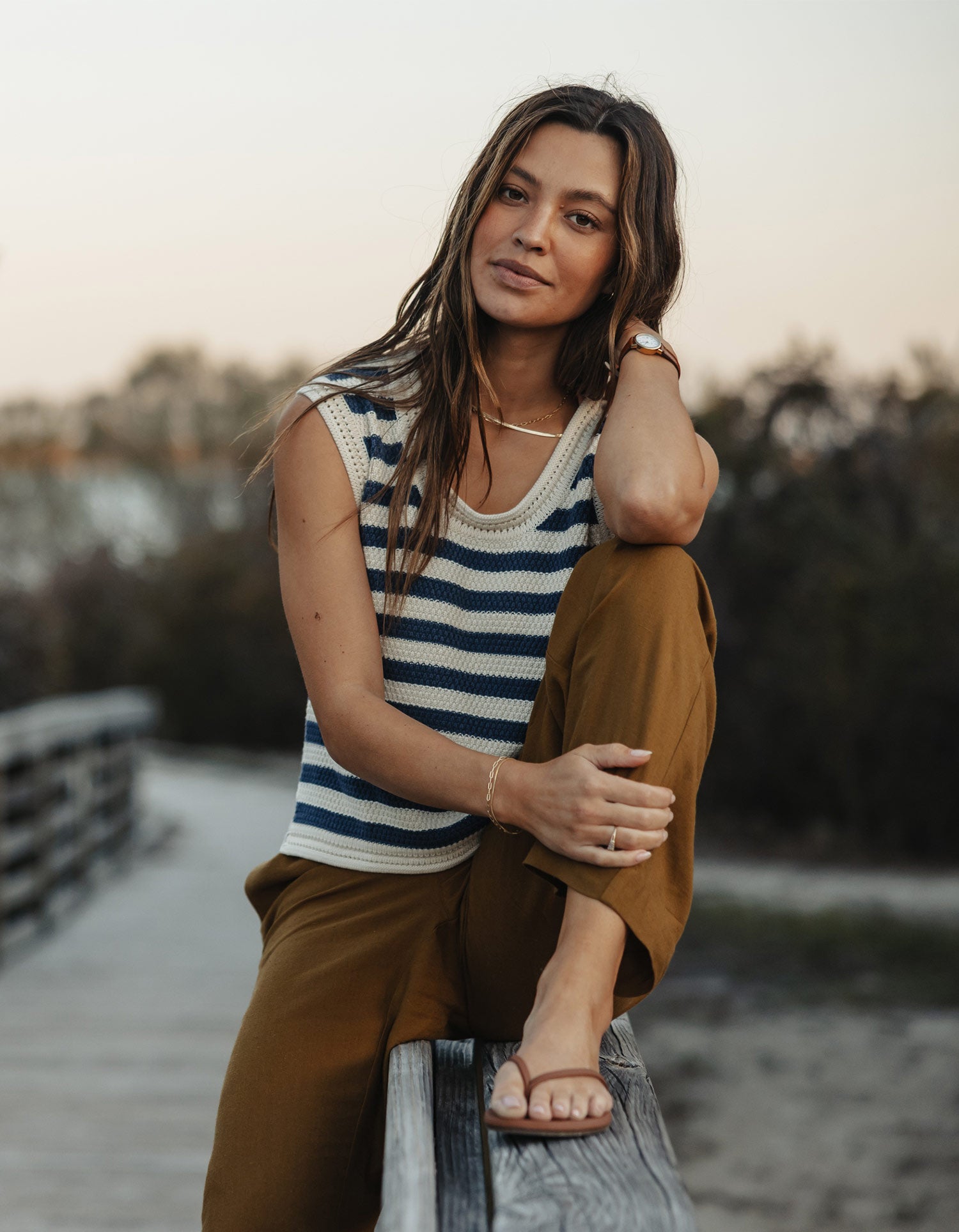 Wanderlust Tank in Cream/Navy – The Normal Brand